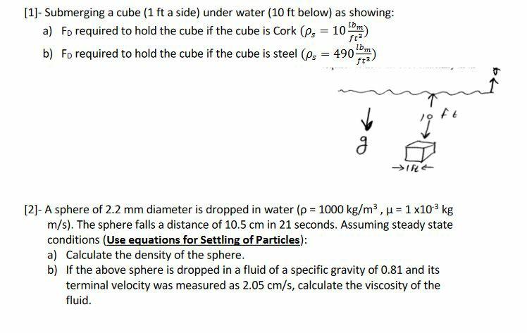 Solved [1]- Submerging a cube ( 1ft a side) under water ( | Chegg.com
