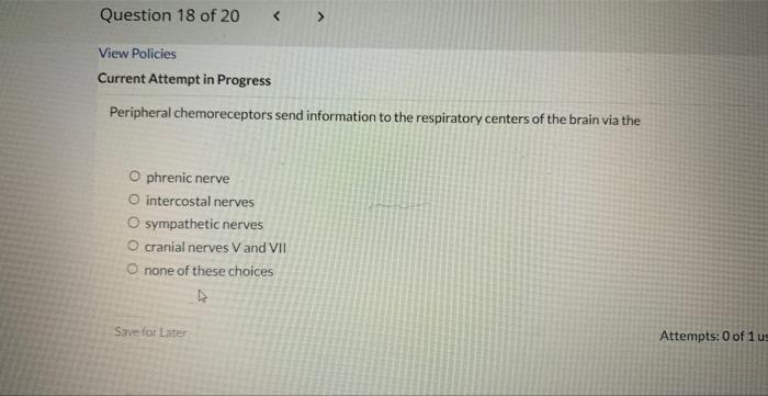 Solved Peripheral chemoreceptors send information to the | Chegg.com