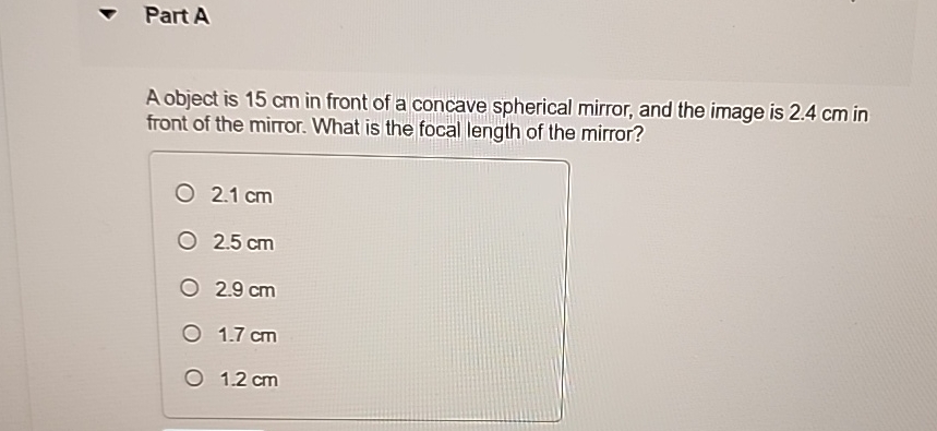 Solved Part A\\nA object is 15cm in front of a concave | Chegg.com