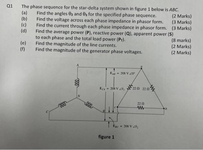 Solved Q1 (a) (b) The phase sequence for the star-delta | Chegg.com