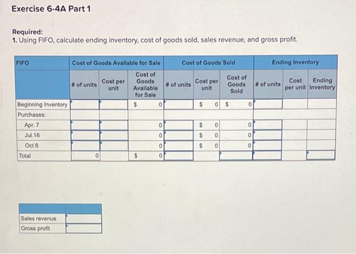 Solved Required information Exercise 6-4A Calculate | Chegg.com