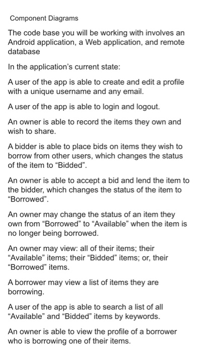 Component Diagrams The code base you will be working | Chegg.com