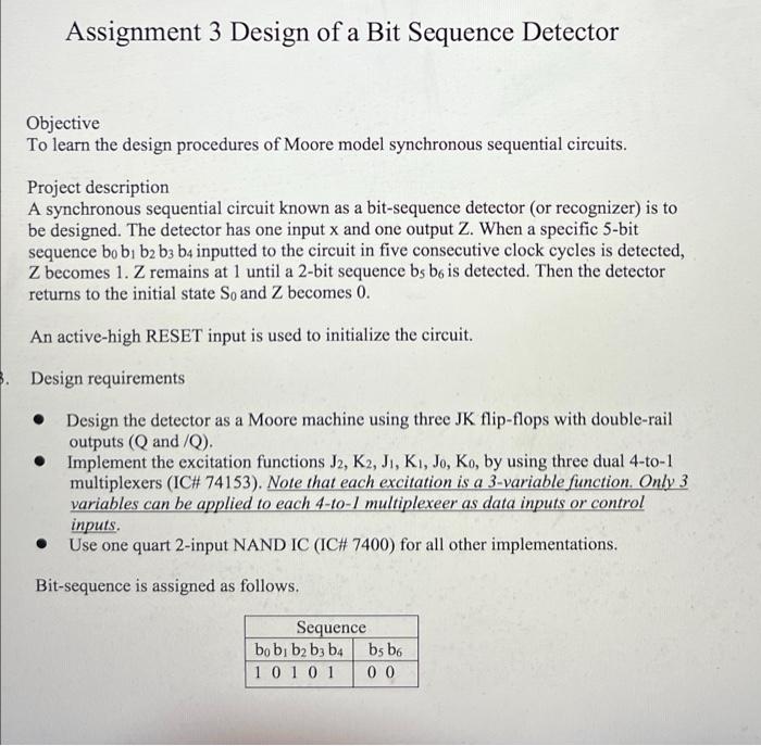 Solved Assignment 3 Design of a Bit Sequence Detector | Chegg.com