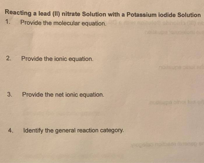 Solved Reacting a lead (II) nitrate Solution with a | Chegg.com