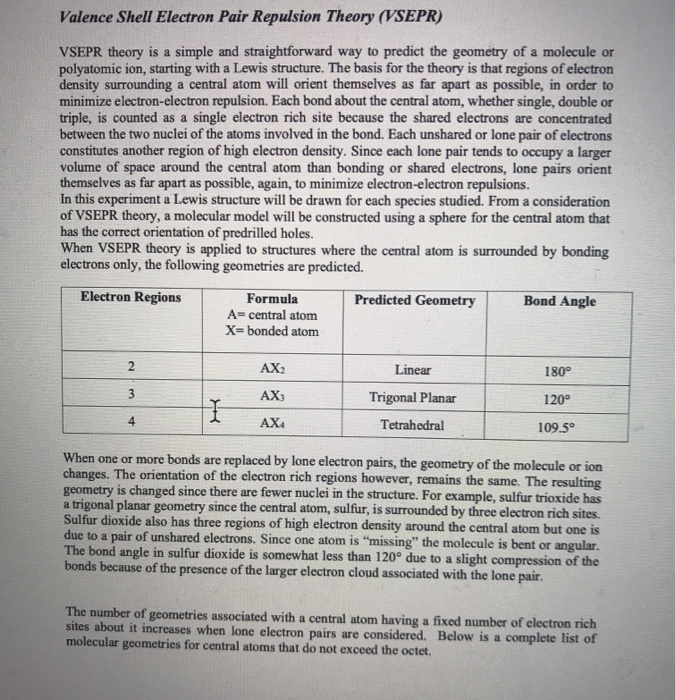Solved Valence Shell Electron Pair Repulsion Theory (VSEPR) | Chegg.com