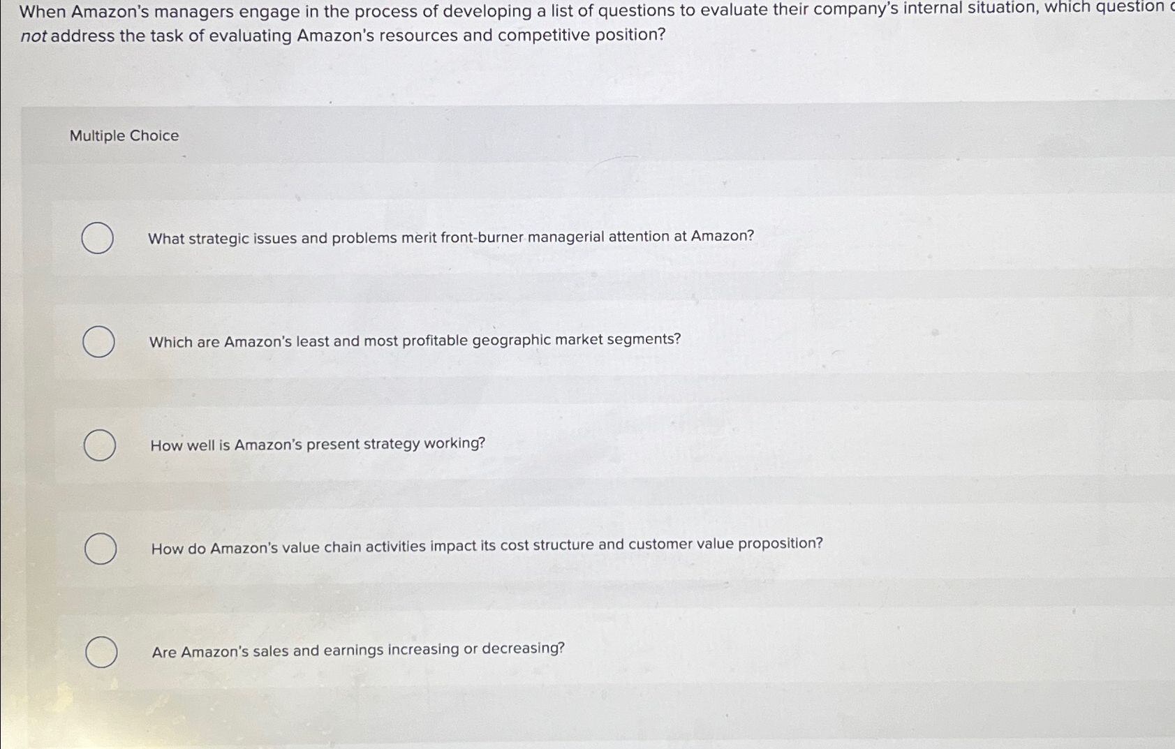 Solved When Amazon's managers engage in the process of | Chegg.com