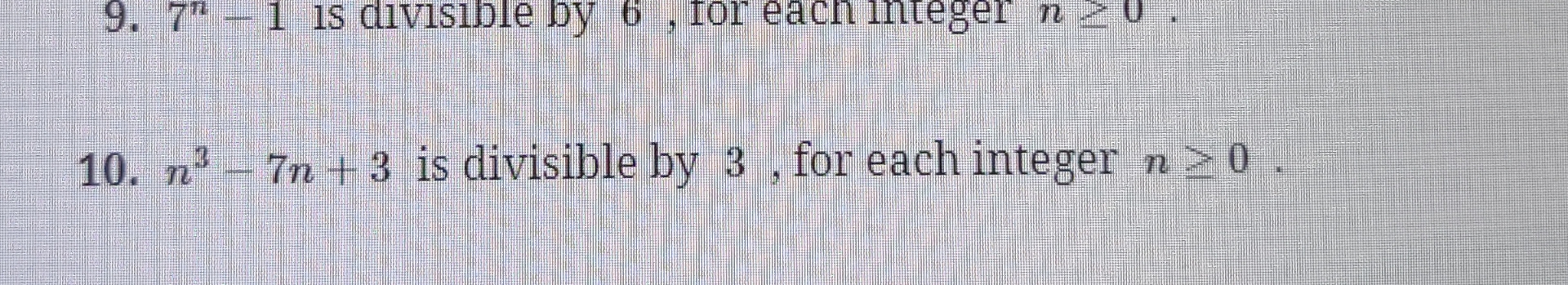 Solved n3-7n+3 ﻿is divisible by 3 , ﻿for each integer n≥0. | Chegg.com