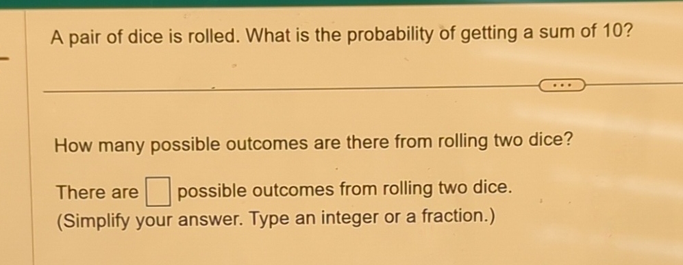 Solved A pair of dice is rolled. What is the probability of | Chegg.com