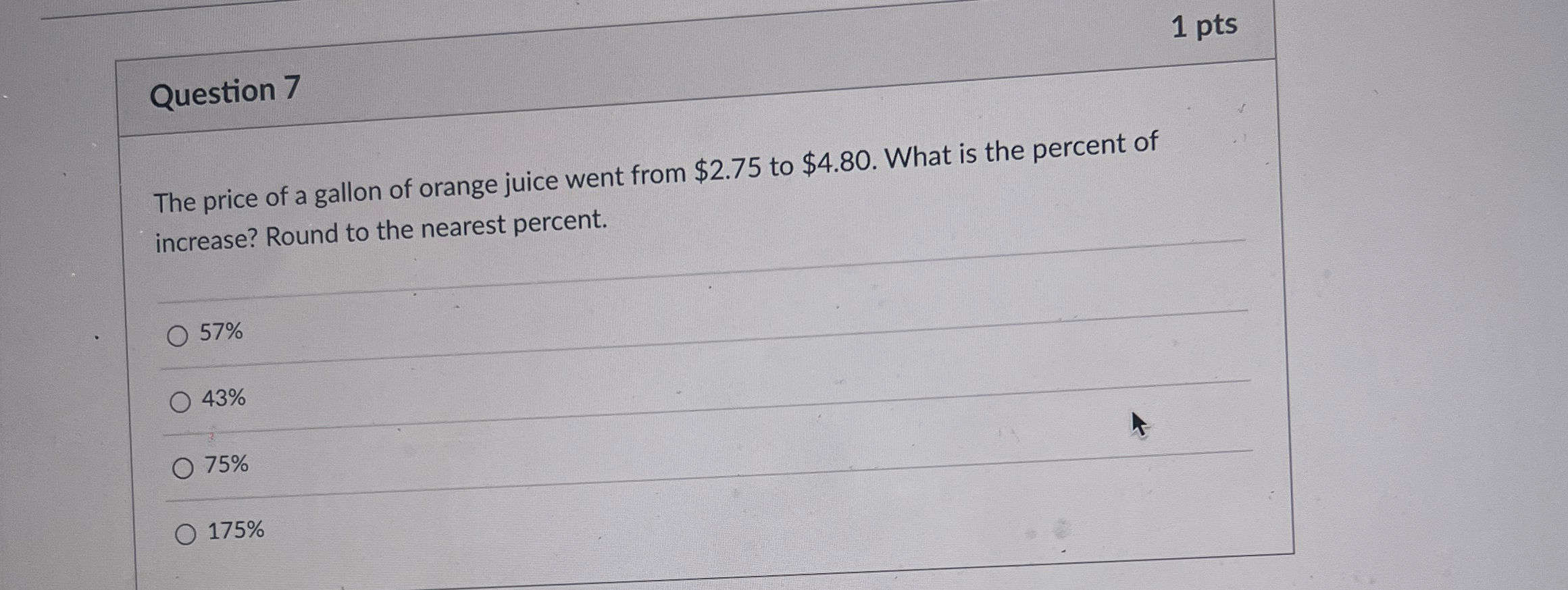 Solved 1 ﻿ptsQuestion 7The price of a gallon of orange juice | Chegg.com