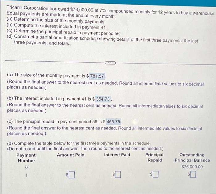 Solved (d) Construct a partial amortization schedule showing | Chegg.com
