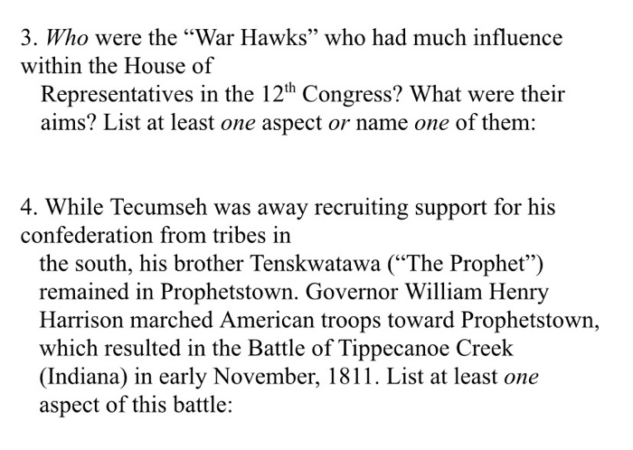 3. Who were the “War Hawks” who had much influence | Chegg.com