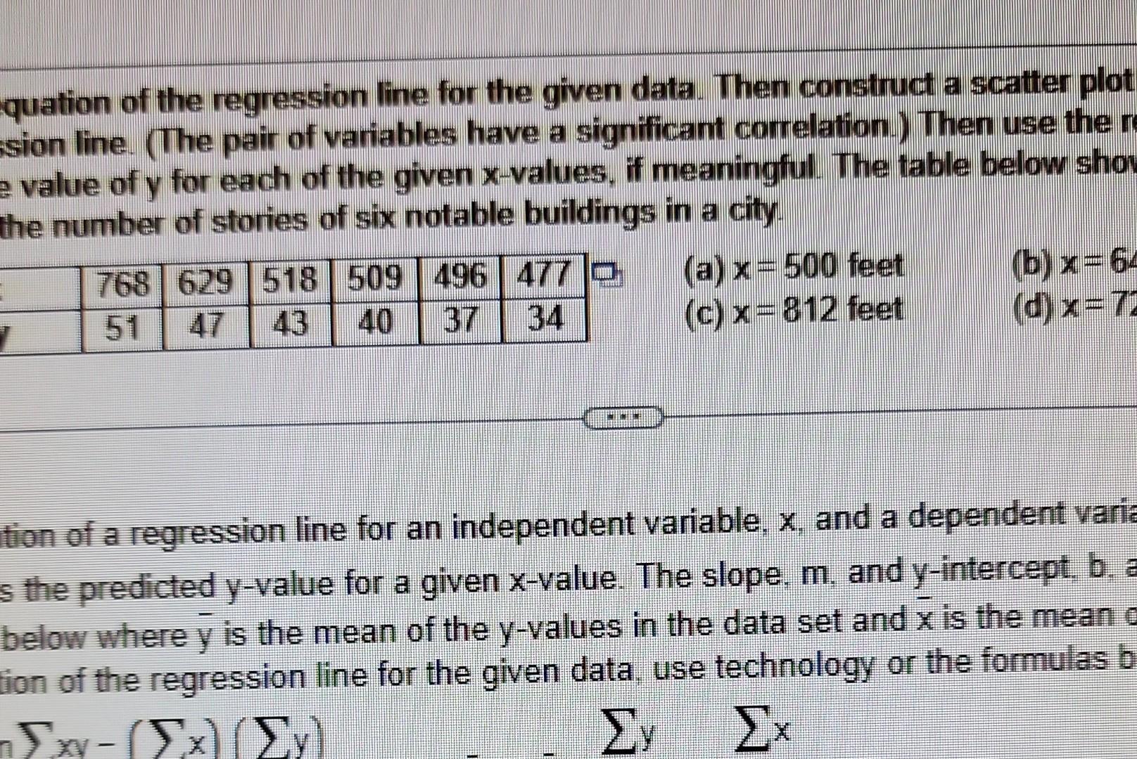 Solved Find the equation of the regression line for the | Chegg.com
