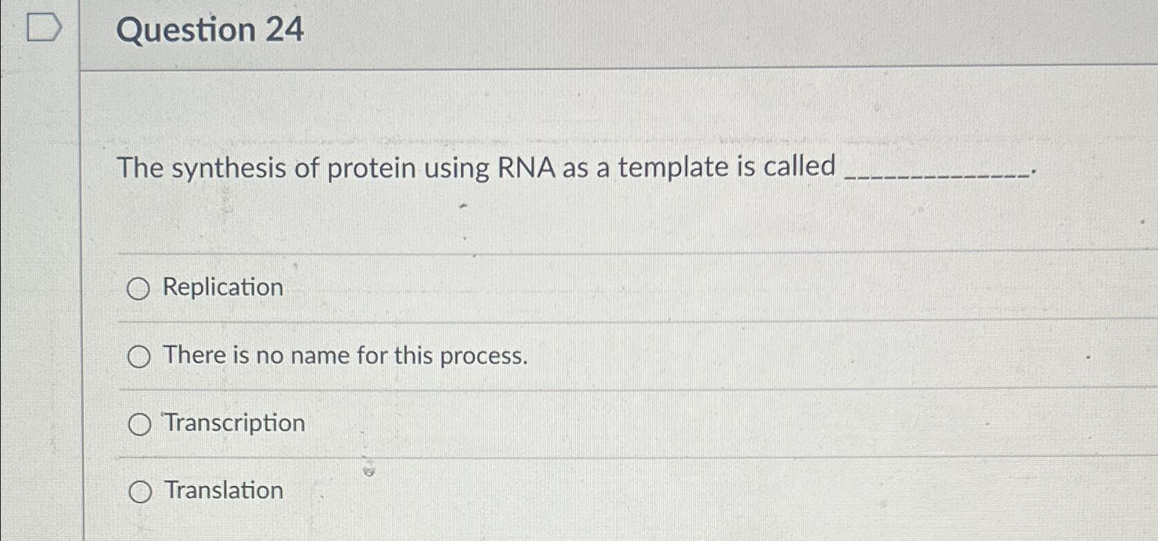 Solved Question 24The synthesis of protein using RNA as a | Chegg.com