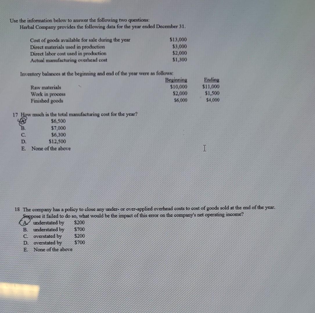 Solved Use the information below to answer the following two | Chegg.com