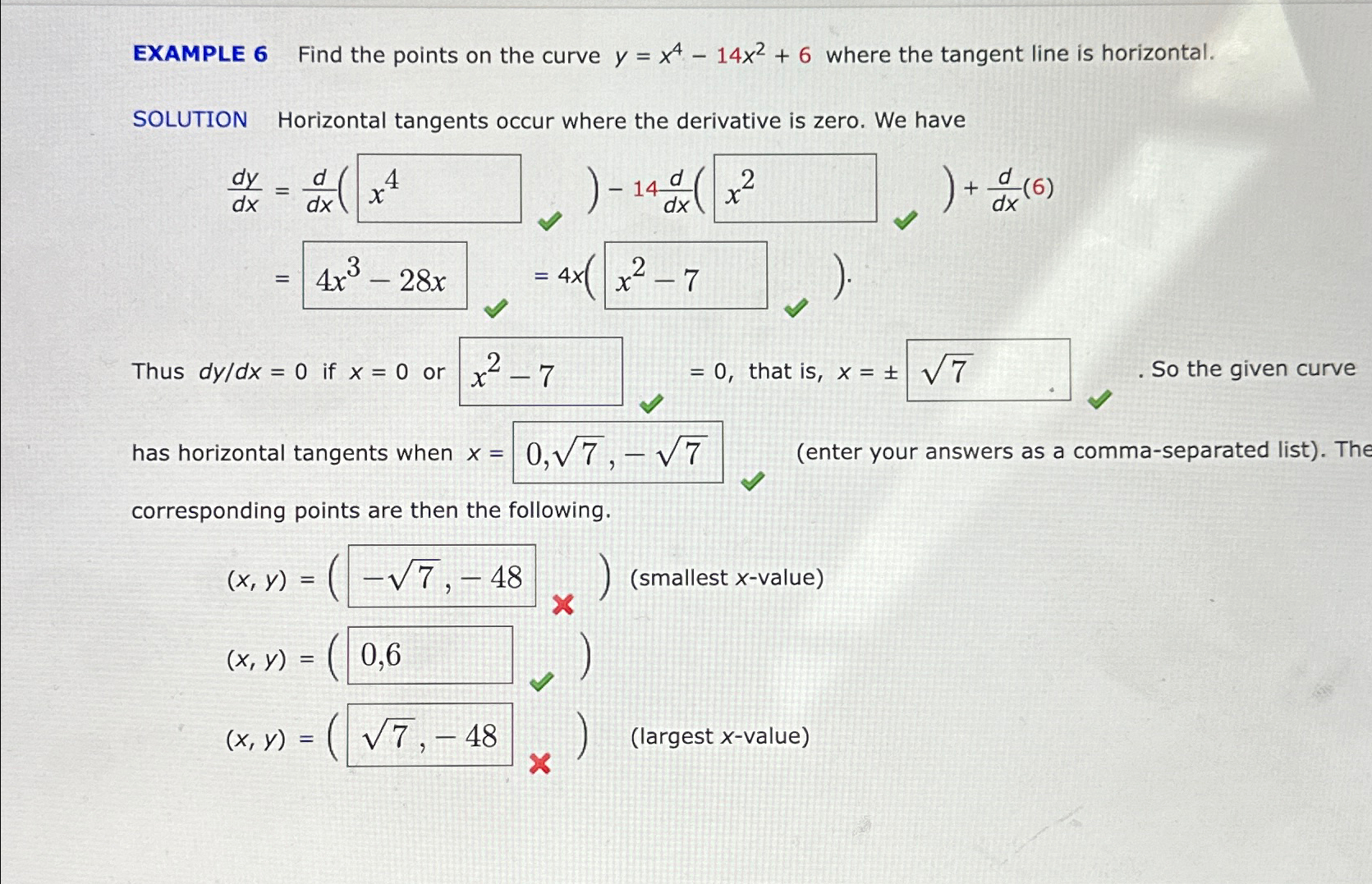 Solved EXAMPLE 6 ﻿Find the points on the curve y=x4-14x2+6 | Chegg.com