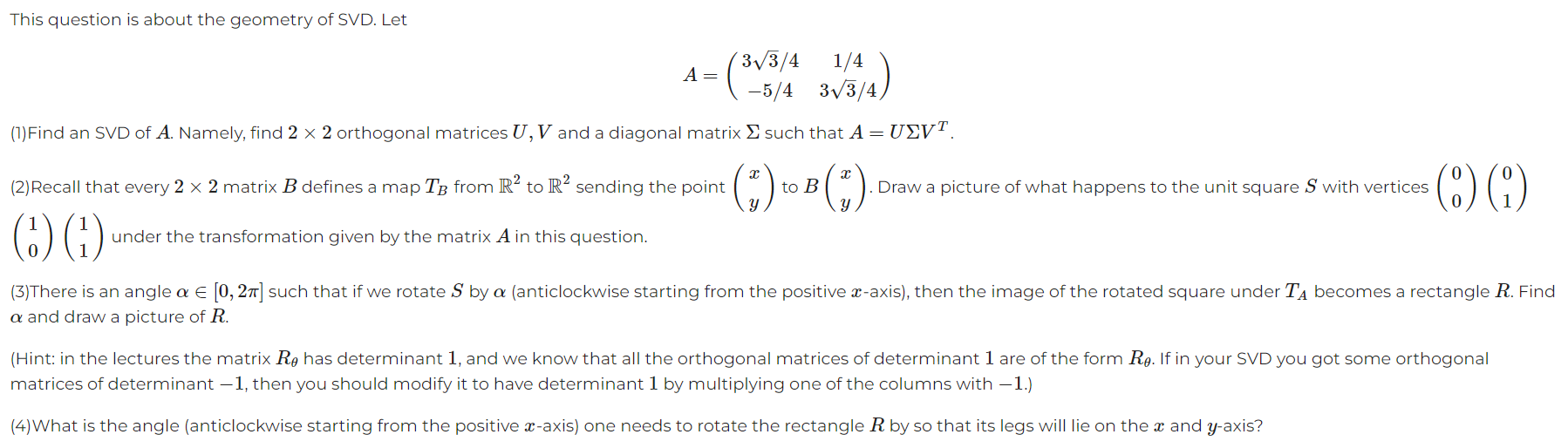 Solved This question is about the geometry of SVD. | Chegg.com