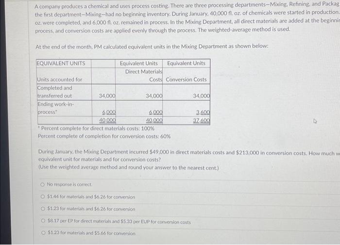Solved A company produces a chemical and uses process | Chegg.com