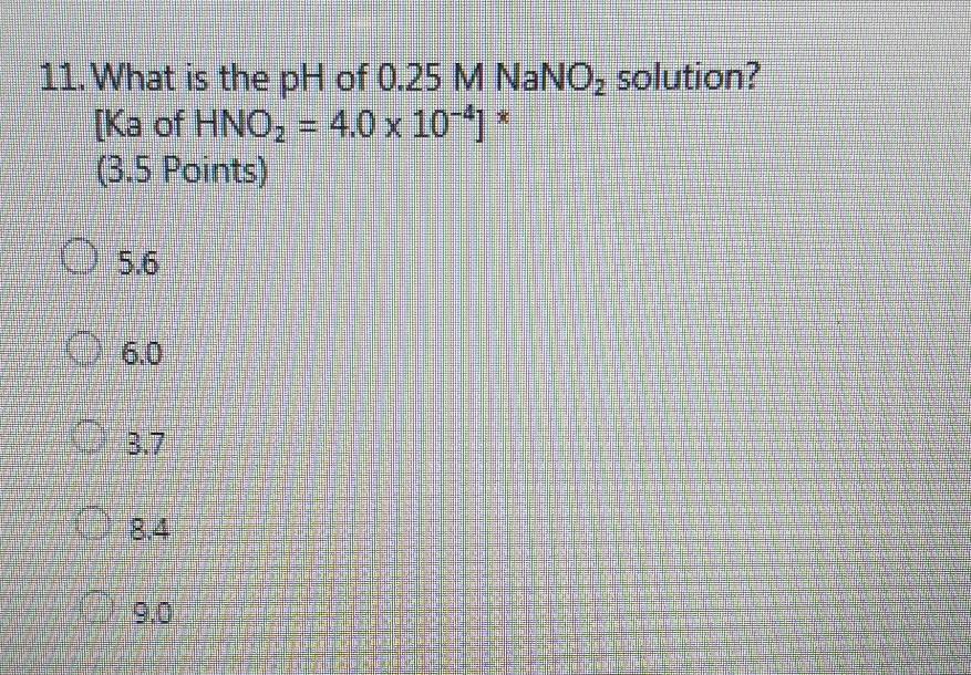 Solved 11. What is the pH of 0.25 M NaNO2 solution? [Ka of | Chegg.com