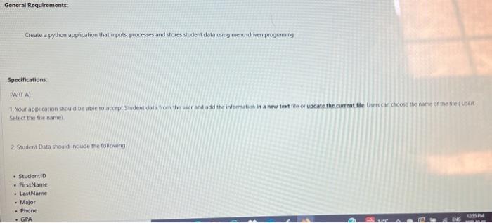 Solved General Requirements: Create a python application | Chegg.com