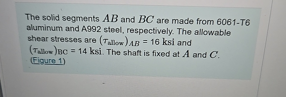 Solved The solid segments AB ﻿and BC ﻿are made from 6061-T6 | Chegg.com