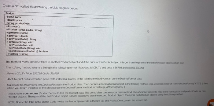 Solved Create a class called Product using the UML | Chegg.com
