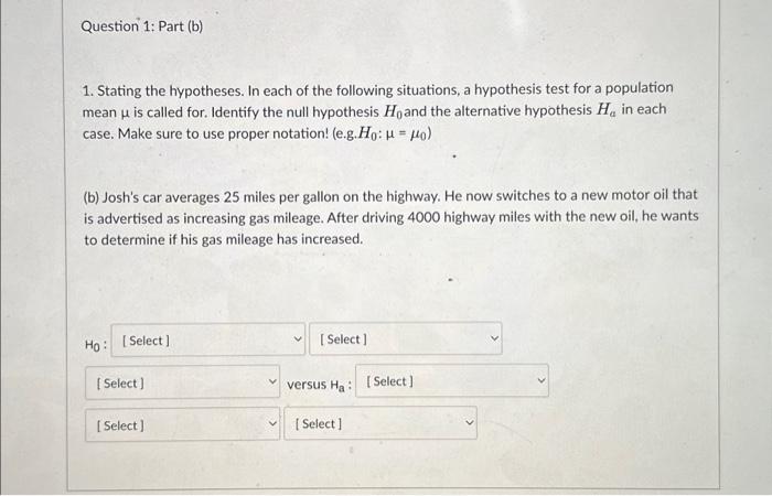 Solved 1. Stating the hypotheses. In each of the following | Chegg.com
