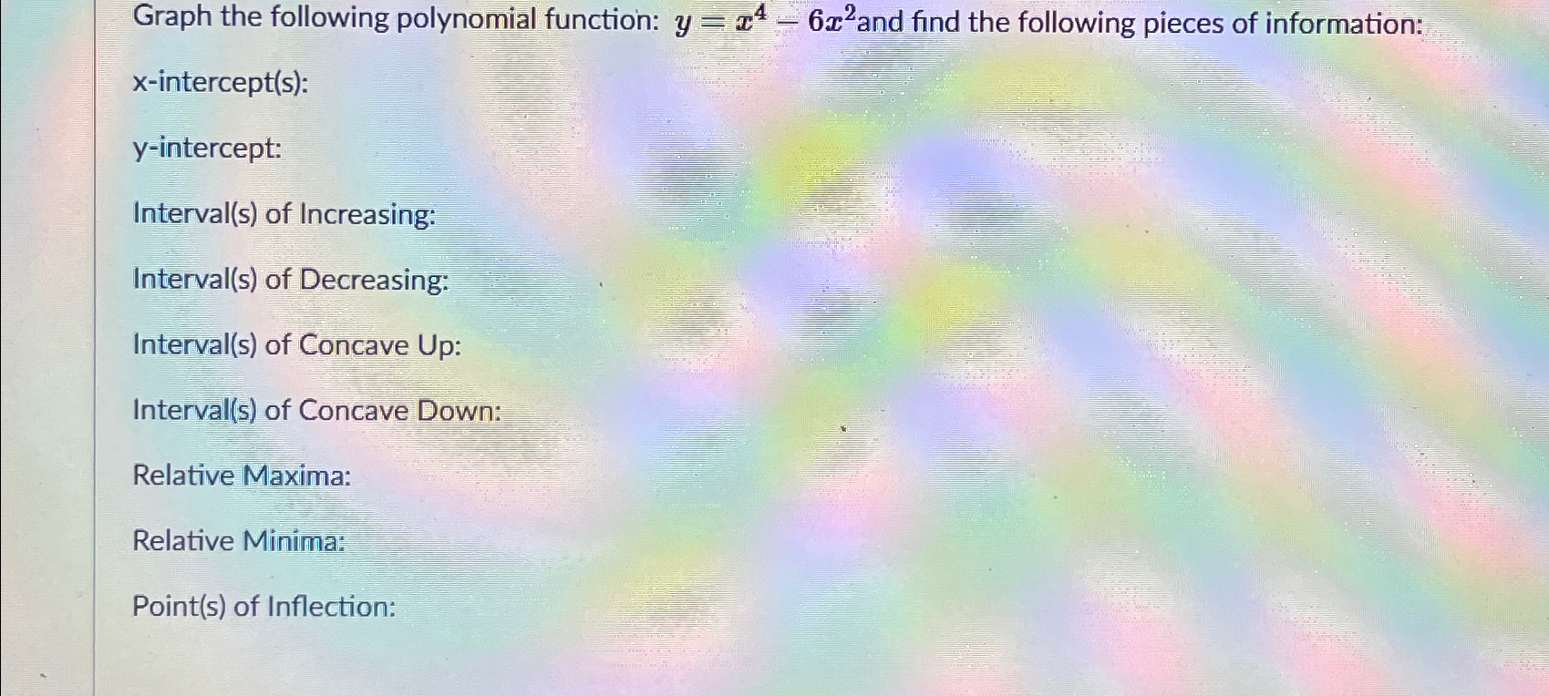 Solved Graph the following polynomial function: y=x4-6x2 | Chegg.com