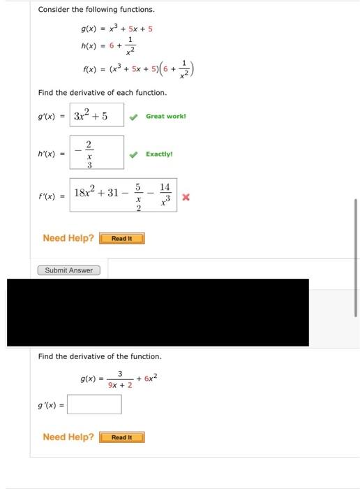 Solved 1 Consider the following functions. g(x) = x3 + 5x + | Chegg.com