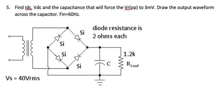 Solved 5. Find Idc, Vdc and the capacitance that will force | Chegg.com