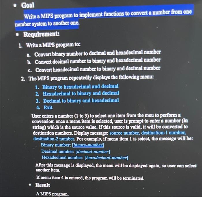Solved • Goal Write A Mips Program To Implement Functions To 