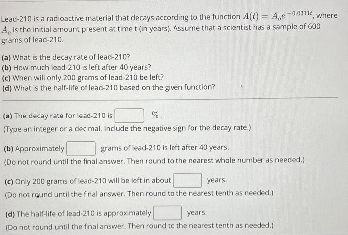 Solved Lead-210 is a radioactive material that decays | Chegg.com
