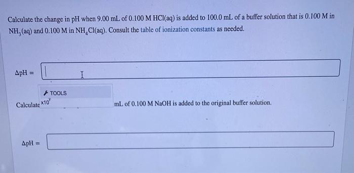 Solved Calculate the change in pH when 9.00 mL of 0.100MHCl | Chegg.com