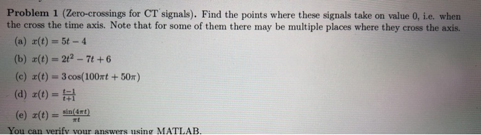 Solved Problem 1 (Zero-crossings for CT signals). Find the | Chegg.com