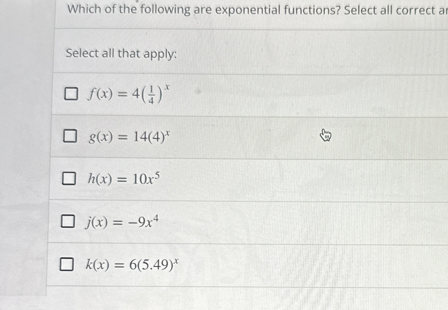Solved Which of the following are exponential functions? | Chegg.com