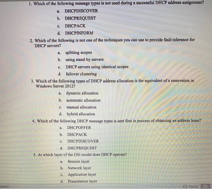 Solved A C 1 Which Of The Following Message Types Is Not 