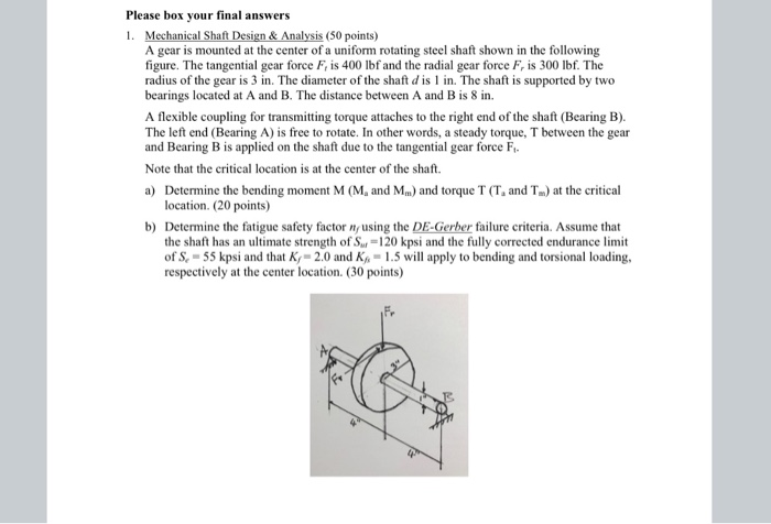 Solved Mechanical Shaft Design & Analysis (50 points)A gear | Chegg.com