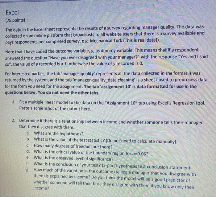 Linear regression Instructions 1. Use the regression | Chegg.com
