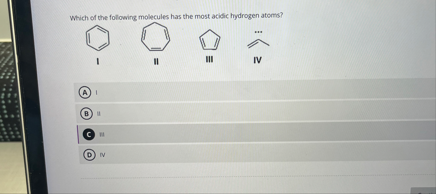 Solved Which of the following molecules has the most acidic | Chegg.com