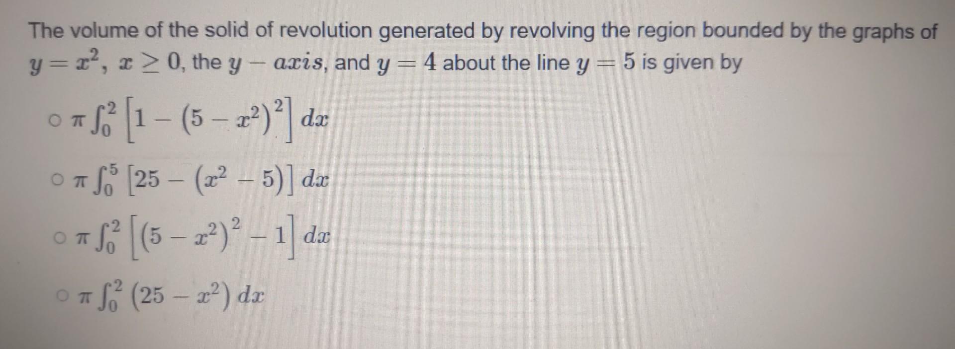 Solved The volume of the solid of revolution generated by | Chegg.com