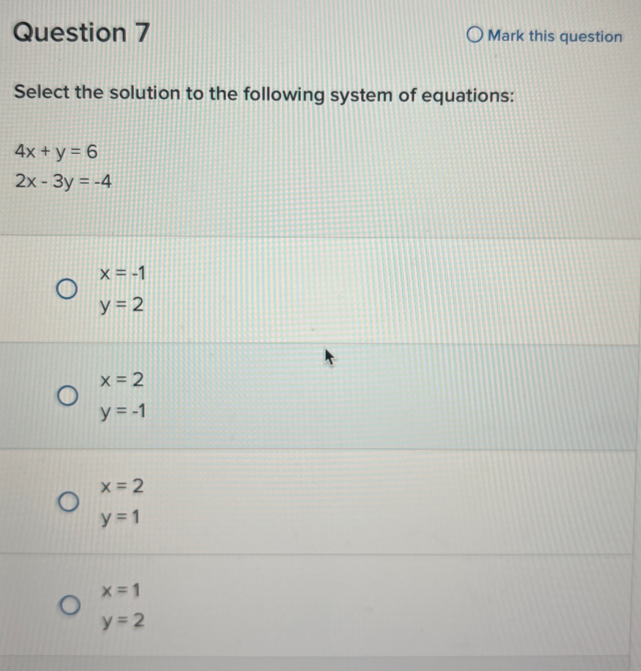 Solved Question 7Mark this questionSelect the solution to | Chegg.com