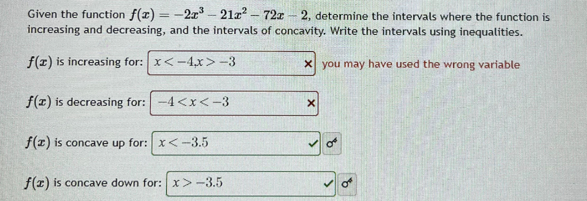 Solved Given the function f(x)=-2x3-21x2-72x-2, ﻿determine | Chegg.com