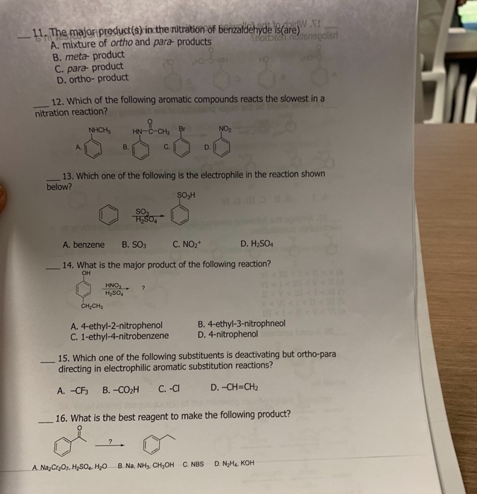 Solved 11. The major product(s) in the nitration of | Chegg.com