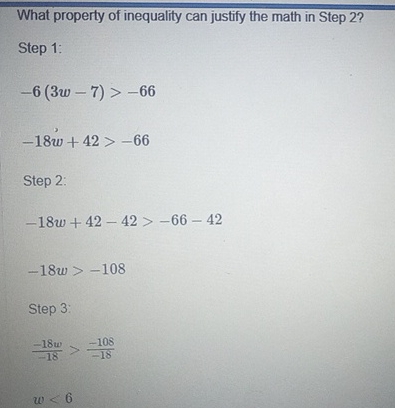 Solved What property of inequality can justify the math in | Chegg.com