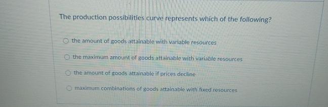 Solved The production possibilities curve represents which | Chegg.com