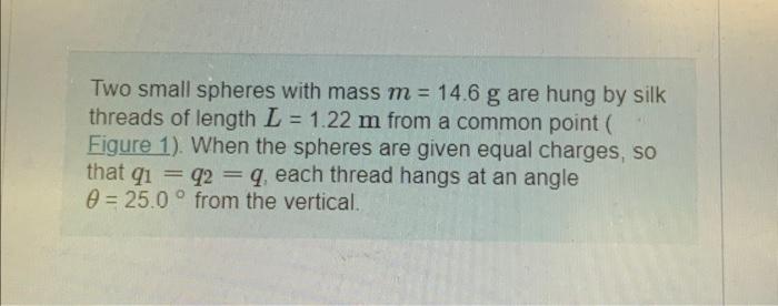 Solved Two small spheres with mass m=14.6 g are hung by silk | Chegg.com
