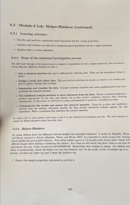 Solved 6.3 Module 6 Lab: Helper-Hinderer (continued) 6.3.1 | Chegg.com