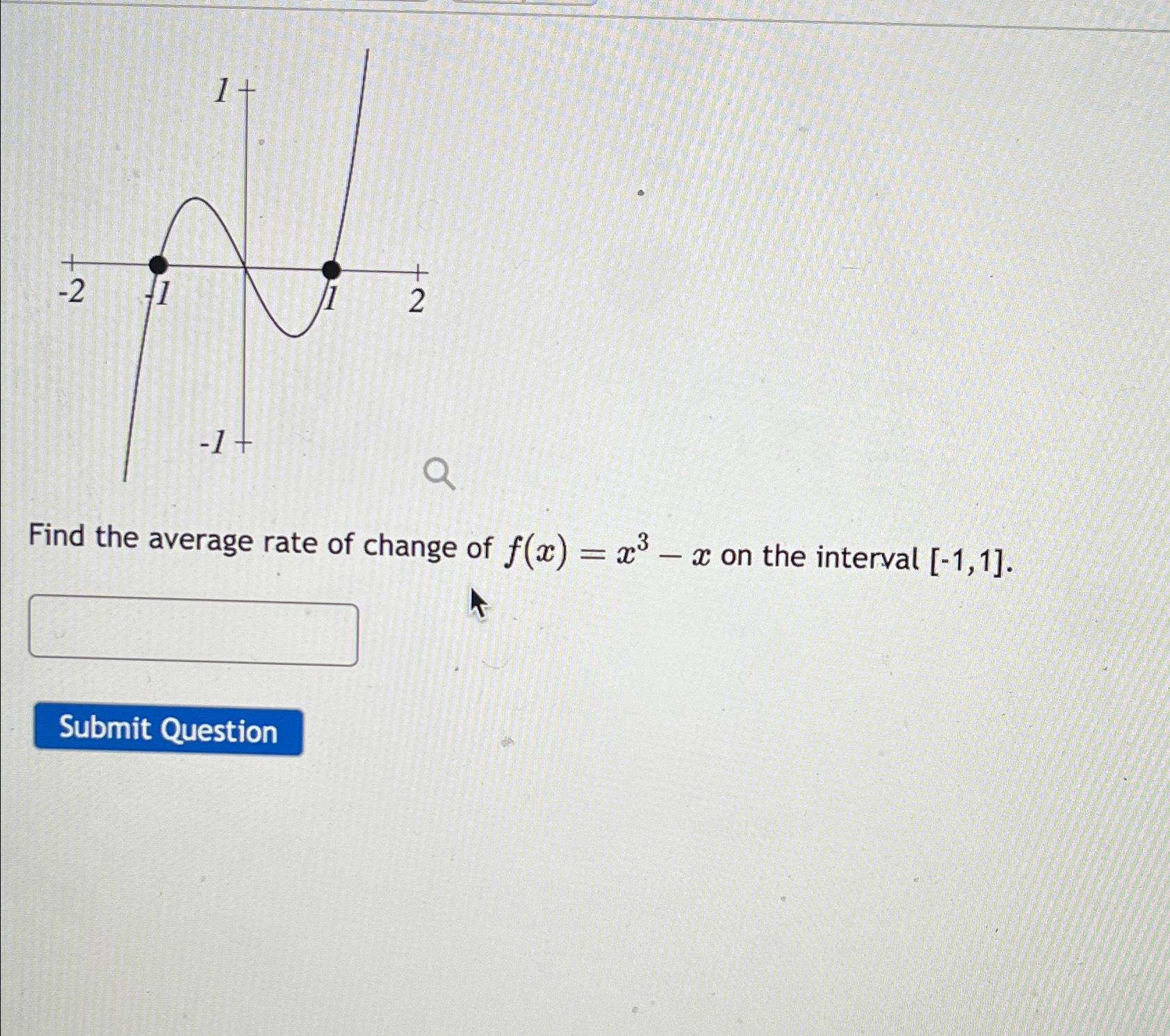 Solved Find the average rate of change of f(x)=x3-x ﻿on the | Chegg.com