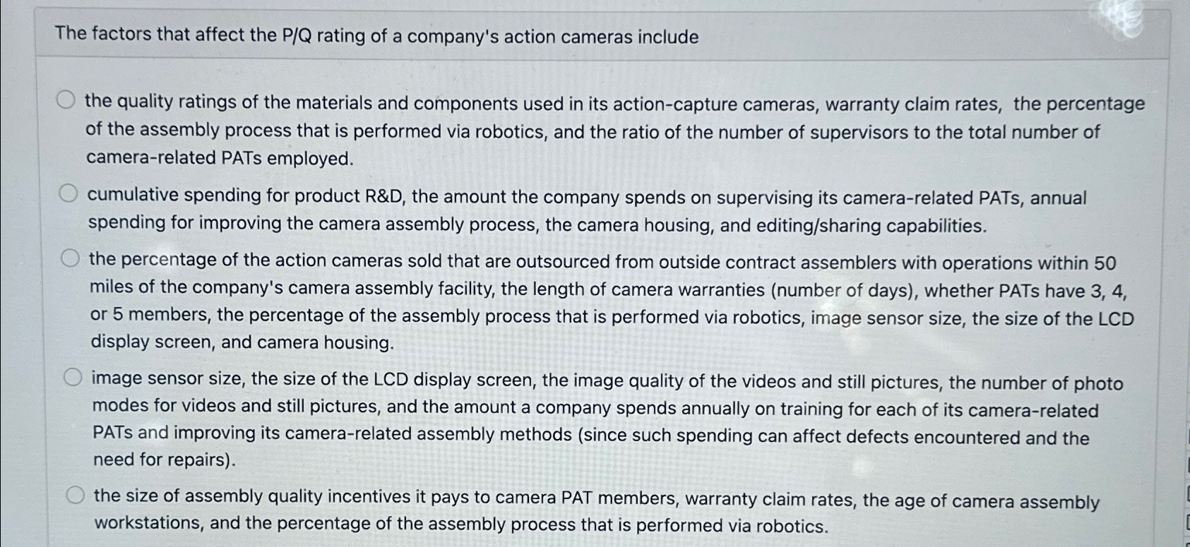 Solved The factors that affect the P/Q rating of a company's | Chegg.com