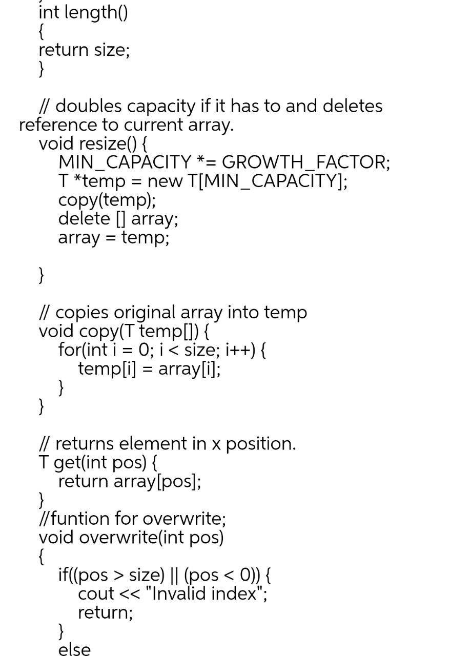 Solved Int Length Return Size Doubles Capacity If