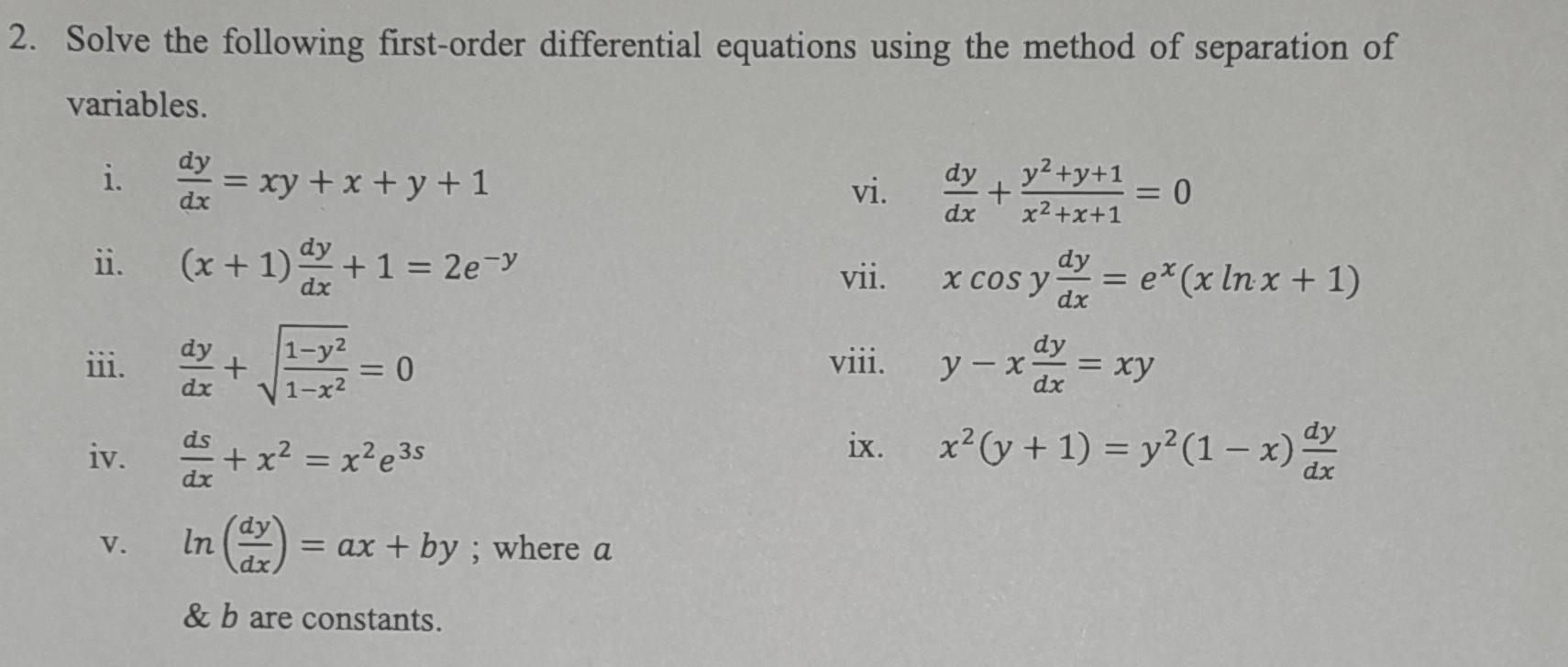 Solved 2 Solve The Following First Order Differential